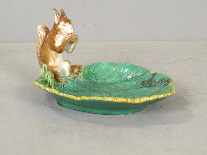 English Majolica Squirrel Dish