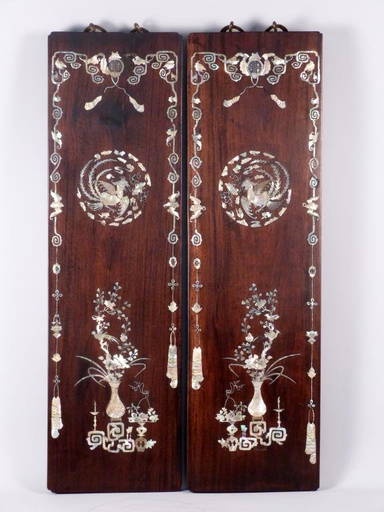 Pair Of Chinese Mother Of Pearl Plaques