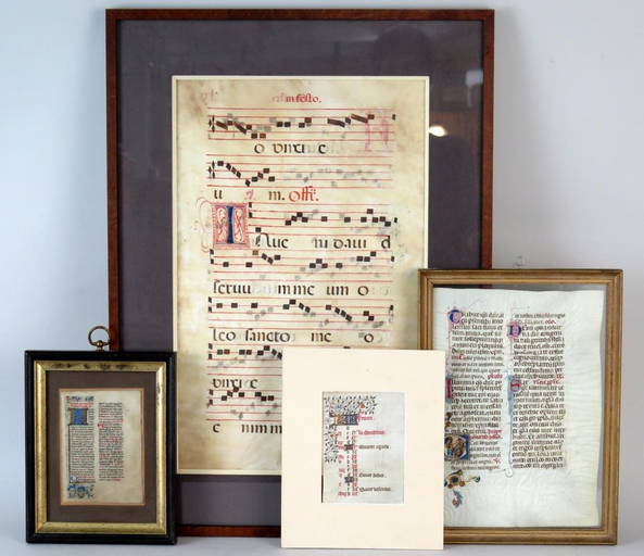 4 Illuminated Manuscript & Choir Book Pages