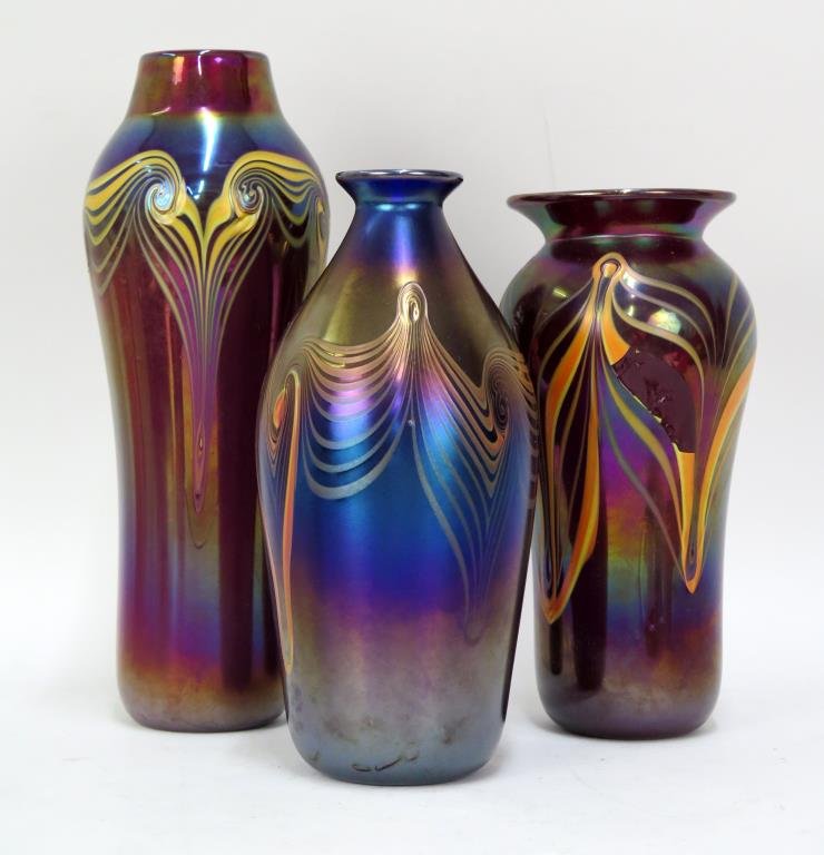 3 Stephen Fellerman Art Glass Vases