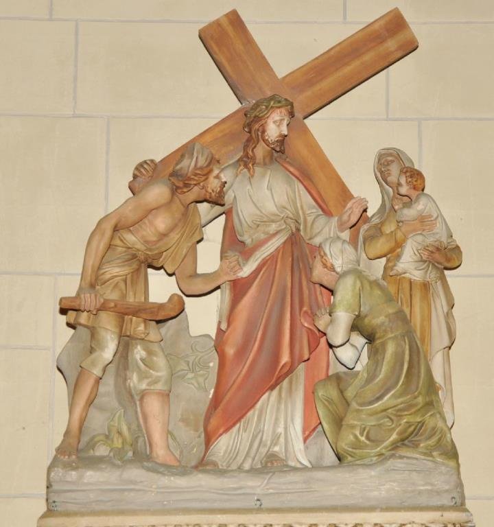 LARGE SET OF PLASTER STATIONS OF THE CROSS