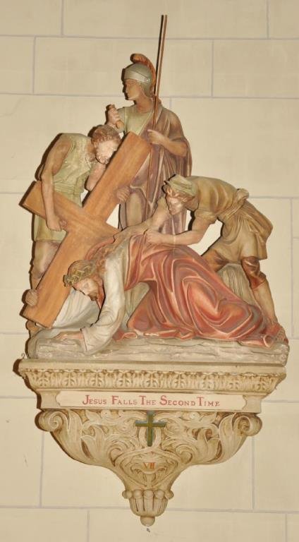 LARGE SET OF PLASTER STATIONS OF THE CROSS