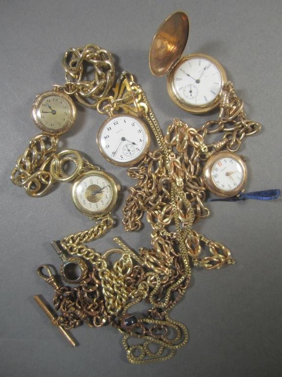 5 Gold Tone Pocket Watches & Fobs