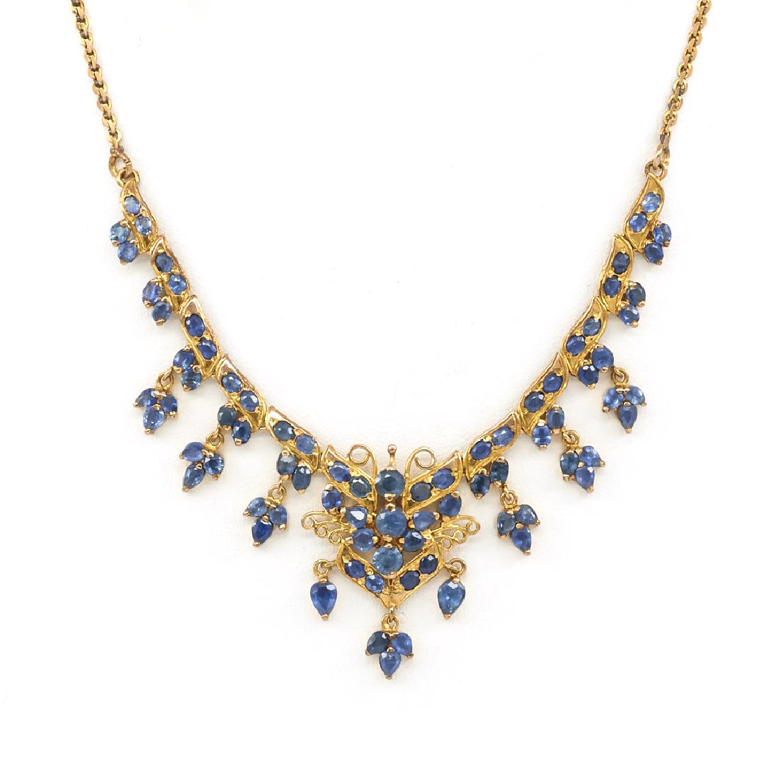 18k Yellow Gold And Sapphire Necklace.