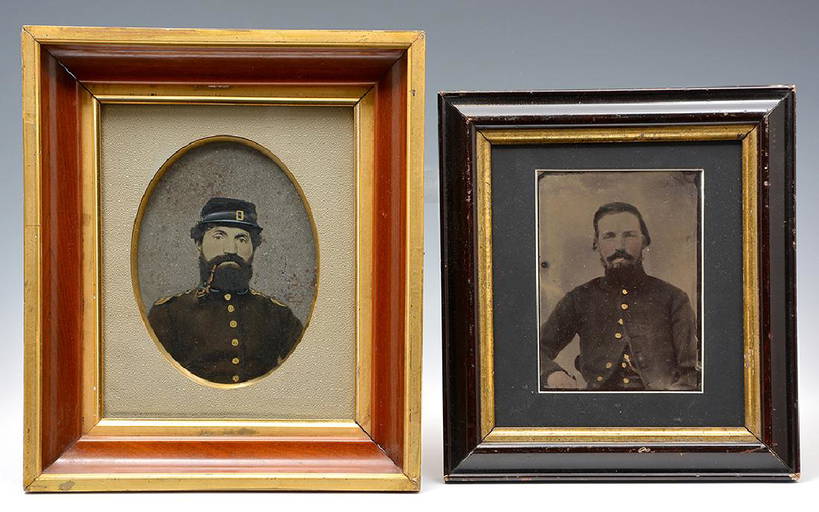 2 Civil War Painted Whole Plate Tintypes, Union