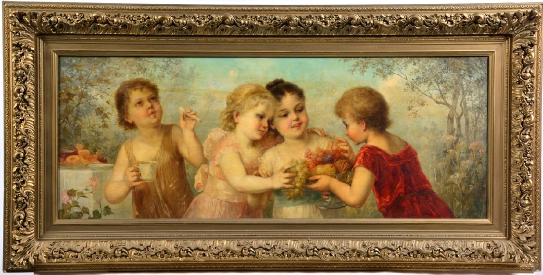 Franz Lefler oil on canvas allegorical courtship scene