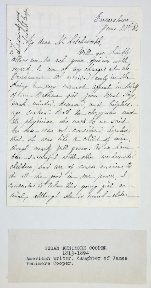 Susan Fenimore Cooper Handwritten letter with signature