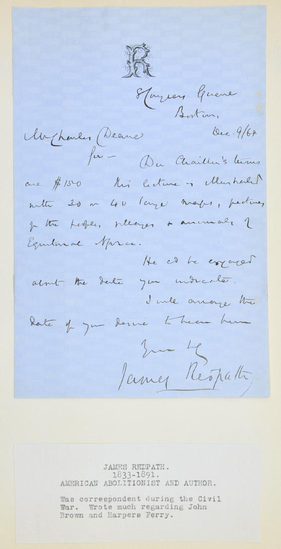 James Redpath Handwritten letter with signature