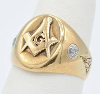 Diamond Mason 32nd Degree Scottish Rite Ring In 14k Yellow Gold