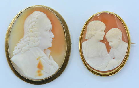 3pc 18k & 14k Yellow Gold Coral & Shell Cameo