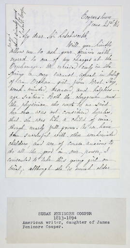 Susan Fenimore Cooper Handwritten Letter With Signature