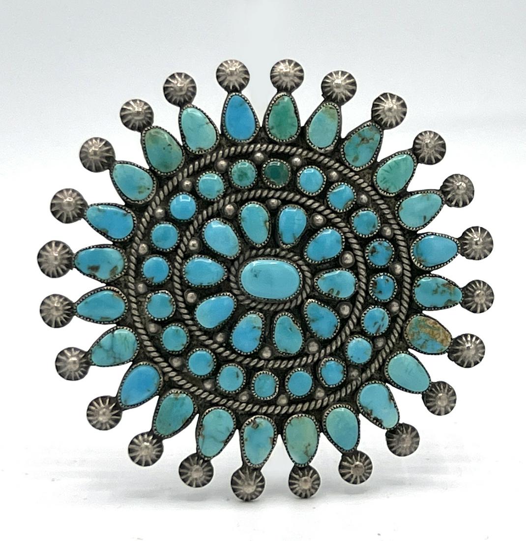 Vintage Zuni Sunburst Manta Pin, 3 1/4" Diameter