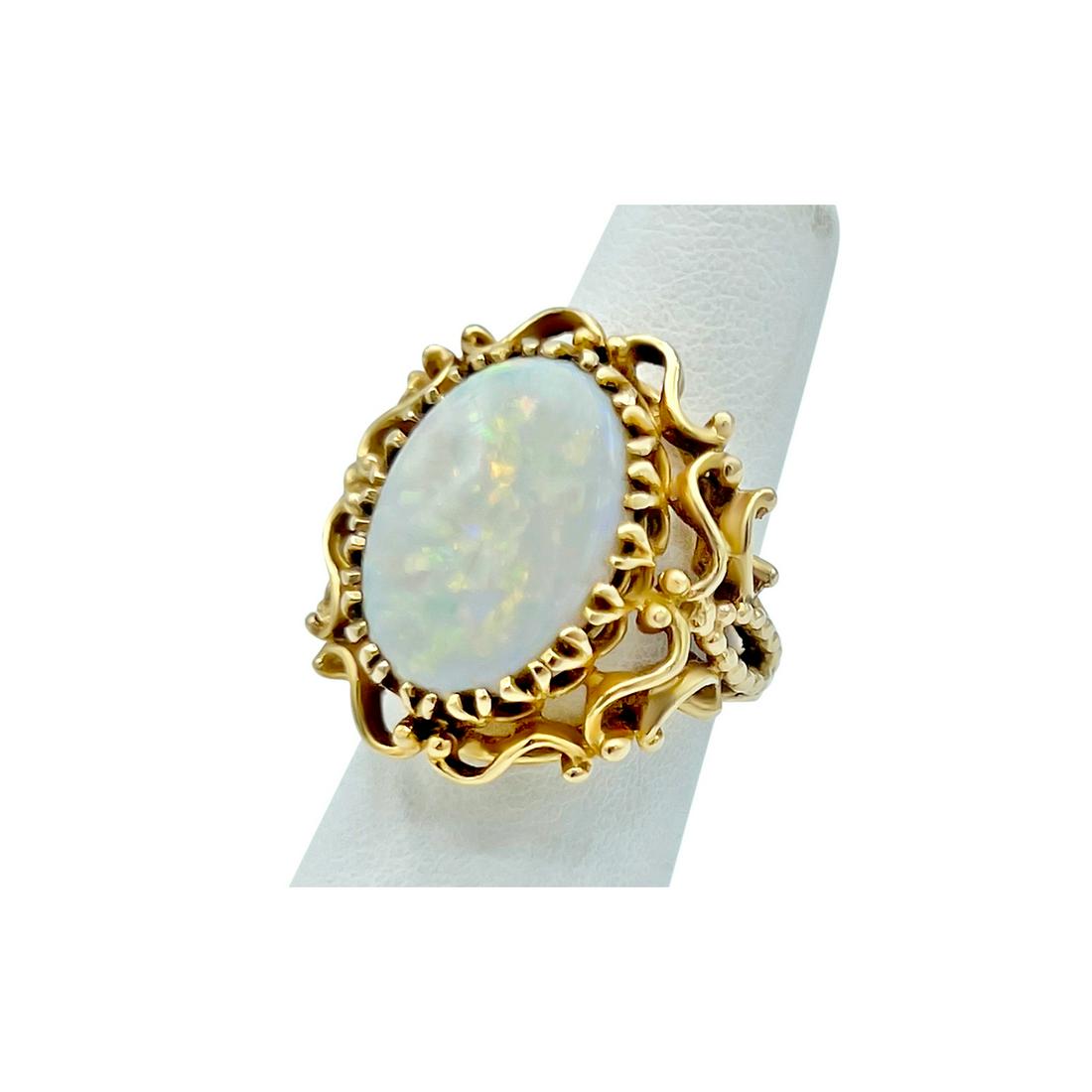 14k Yellow Gold Fiery Opal With Fancy Gallery