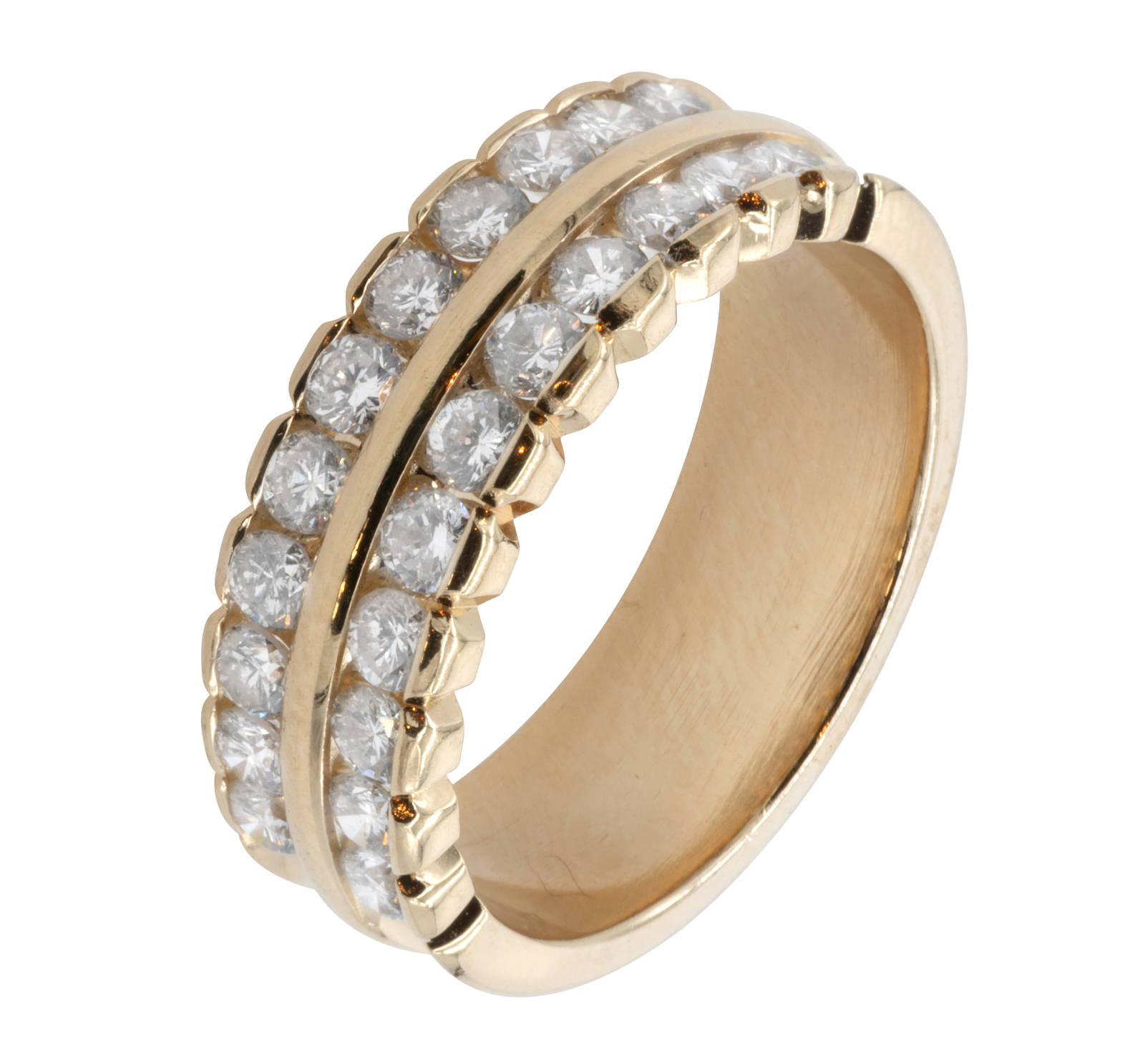 14k Gold & Diamond Double Row Half Eternity Ring Auction
