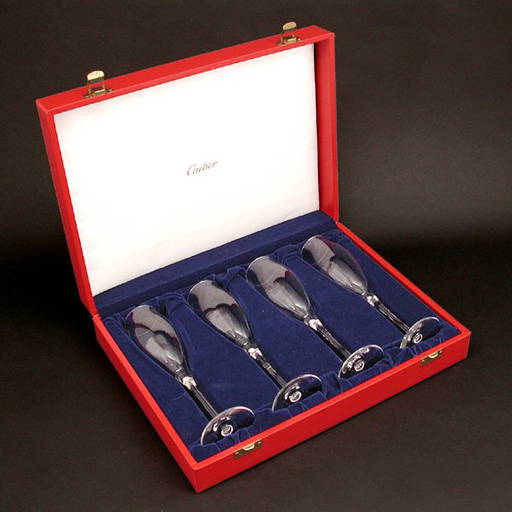 Cartier Crystal Champagne Flutes (4), Boxed.