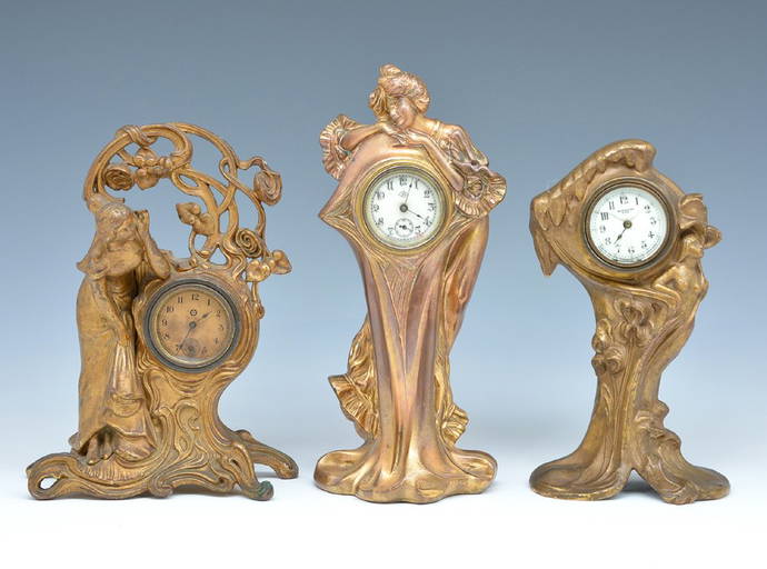 Grouping Of 3 Art Nouveau Mantel Clocks
