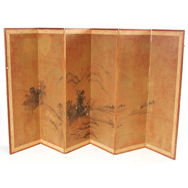 Japanese Painted 6 Panel Screen