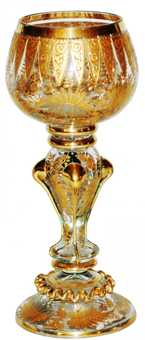 Moser Glass Goblet w Gilded Enamel Floral