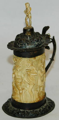 Carved Horn 5" Stein w Silver Mounts Bacchus Pan (#0014) on Mar 12 ...