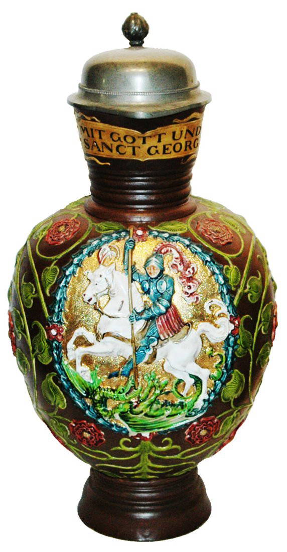 Mettlach #2015 Glazed Relief Saint George Slay Dragon Stein Auction