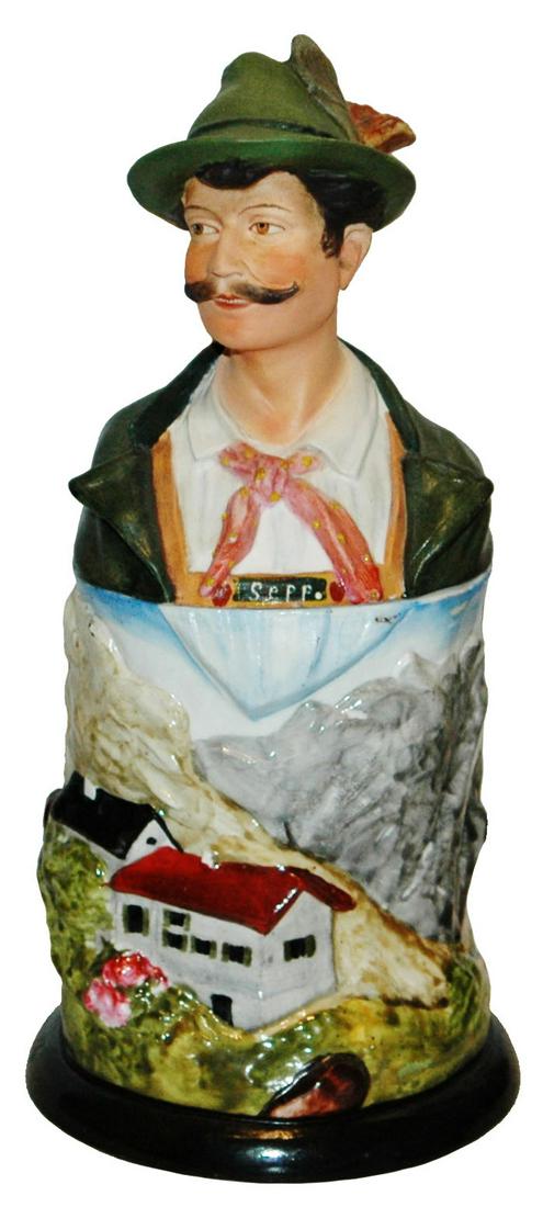 Alpine Man W Village Scene Character Stein Auction