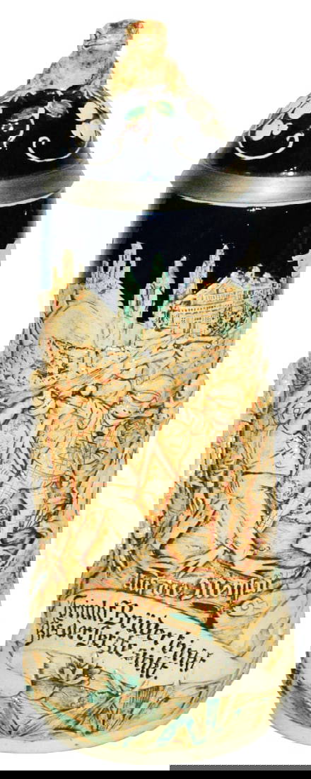 1l Dueling Student Frogs Stein W Frog Inlay Lid Auction