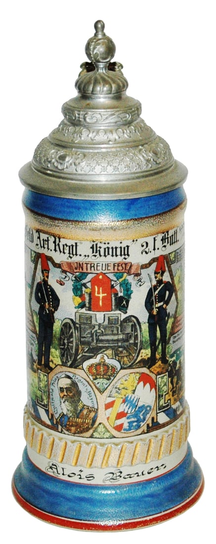 Regimental Stoneware 4 Feld Art Augsburg Stein Auction