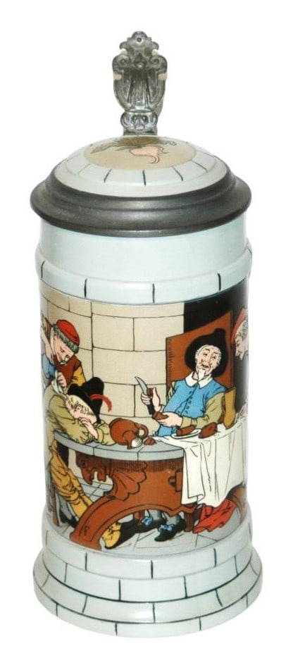 Mettlach 1l Comical Table Scene Quidenus Stein Auction