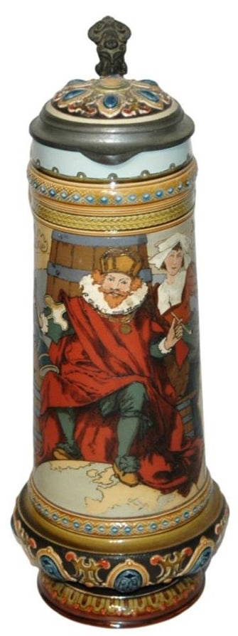 2l Mettlach Schlitt Gambrinus & Barmaid Stein Auction
