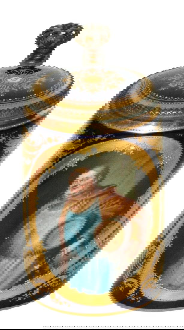 Royal Vienna Hand Painted Monk Stein W Brass Mount Auction