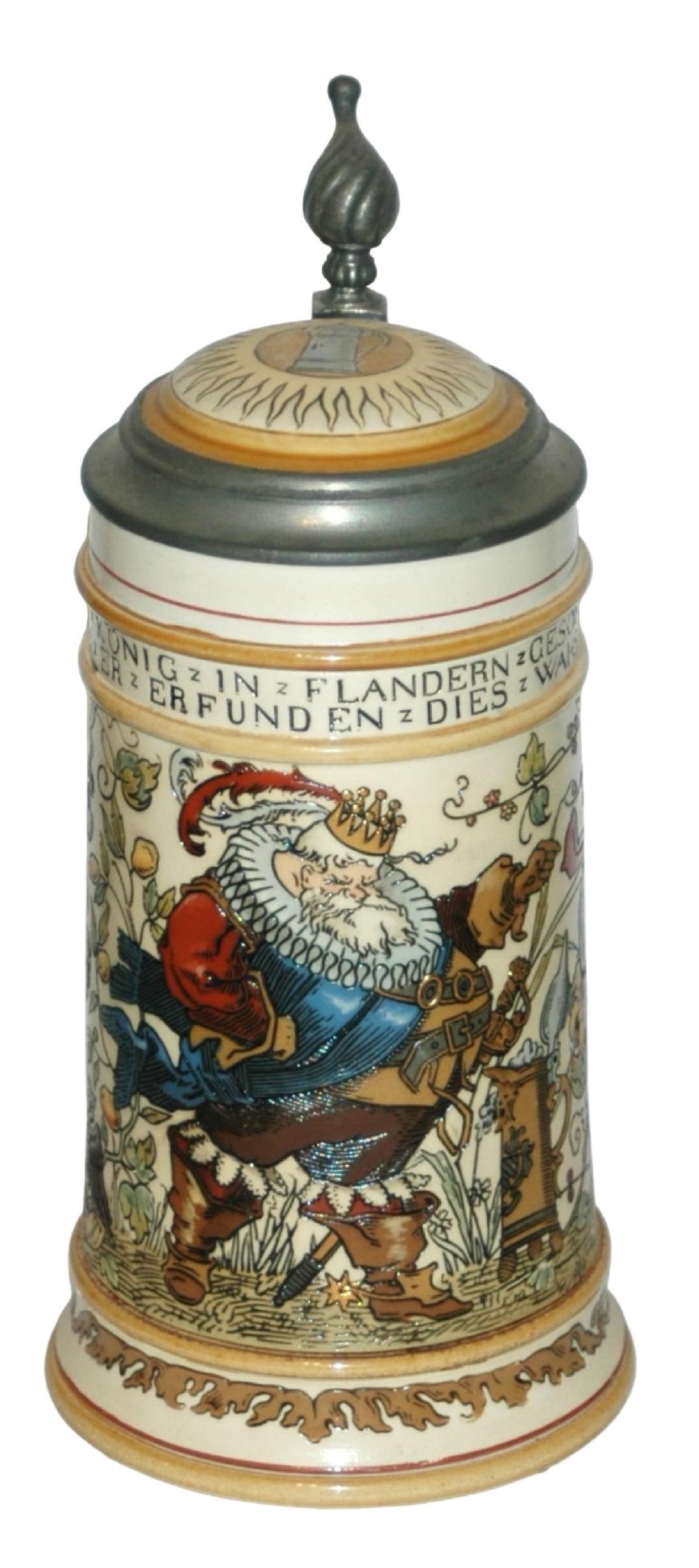 Mettlach Gambrinus & Animals Stein W Inlay Lid Auction