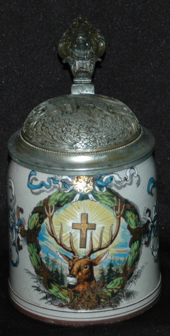 St Hubertus Stag Stoneware Stein W Fox Lid Auction