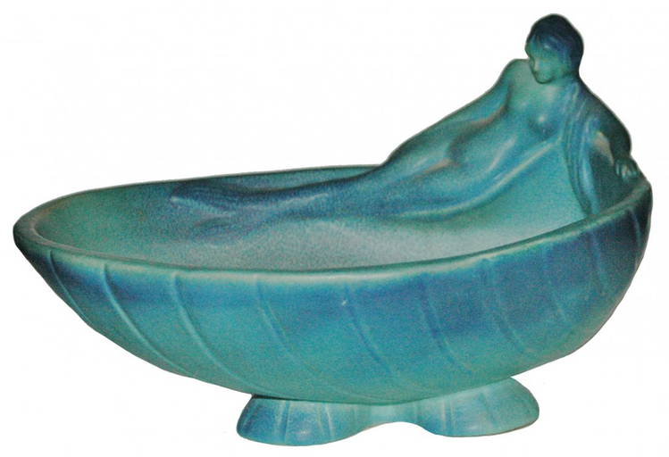 Van Briggle Mermaid & Relief Fish Matte Aqua