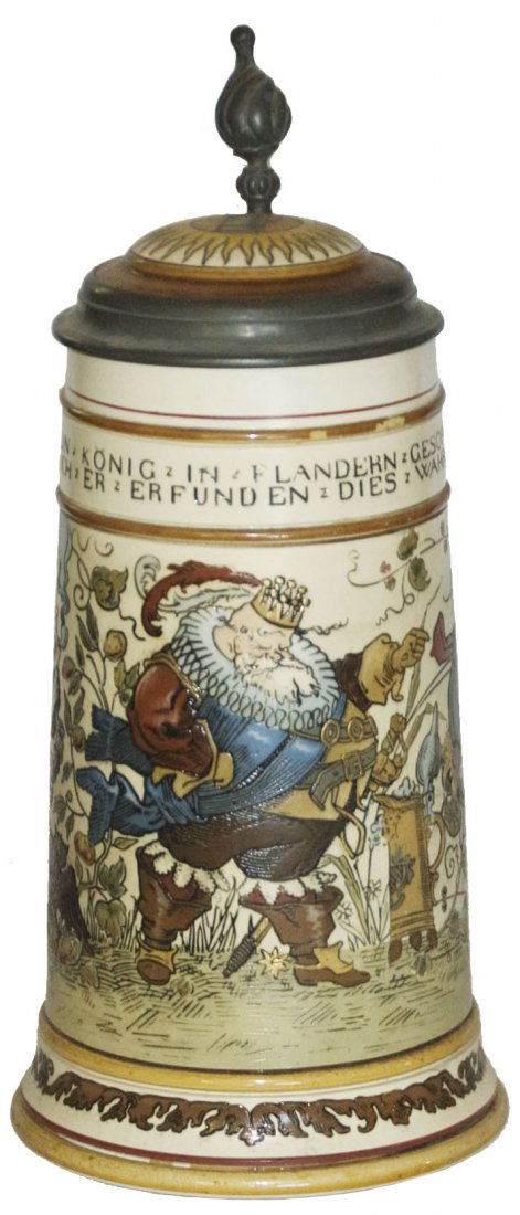1L Gambrinus Mettlach Stein w Inlay Lid