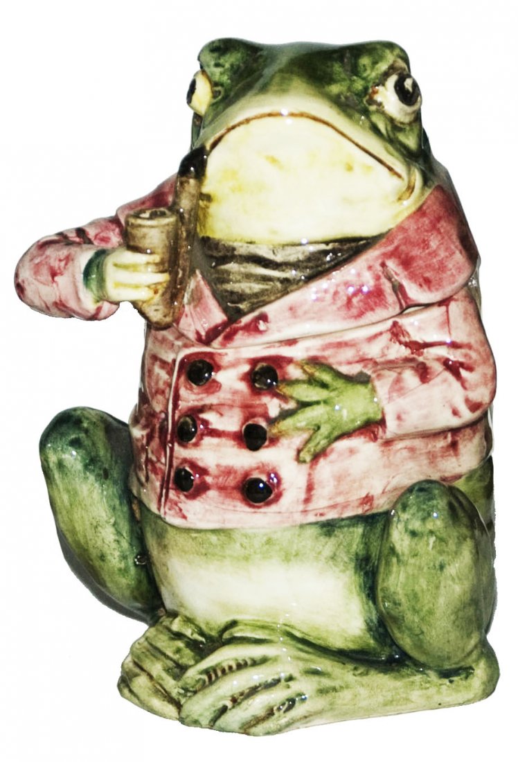 Pipe Smoking Frog Austrian Majolica Tobacco Jar