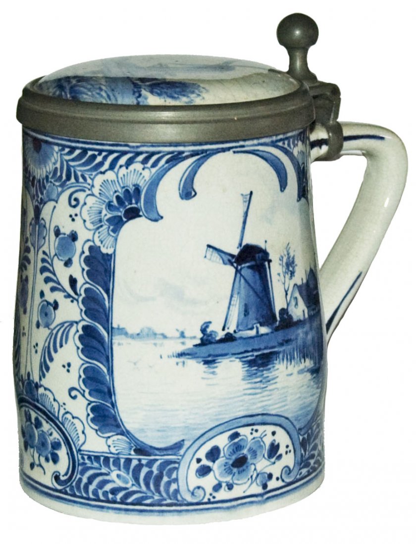 Delft Windmill & Floral Scene & Large Inlay Stein