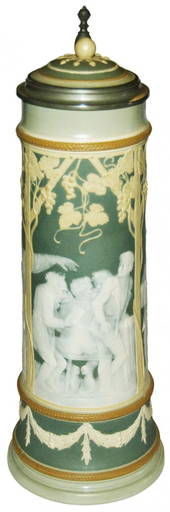 Bowling Scenes Cameo 2 1/2l Mettlach Stein W Inlay