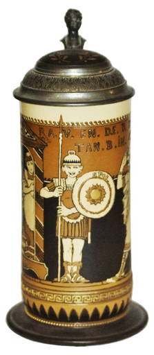 Schlitt Comical Guard Scene Mettlach Stein W Inlay