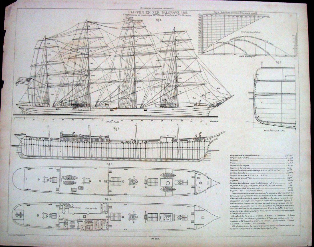 Schematic Plans For 1888 Clipper Ship En Fer Palgrave
