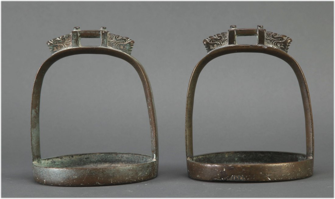 Pair Antique Chinese Bronze Stirrups Ming Dynasty
