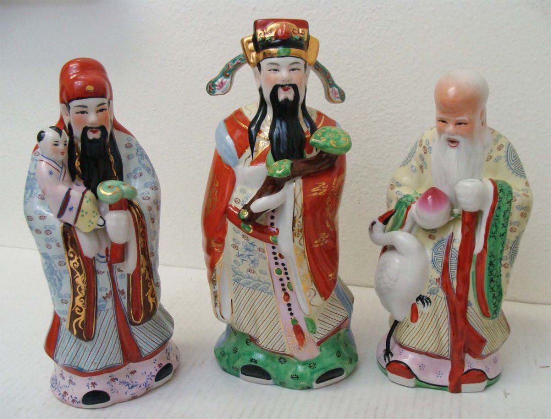 Chinese Ceramic Figurines Longevity Prosperity & Wealth