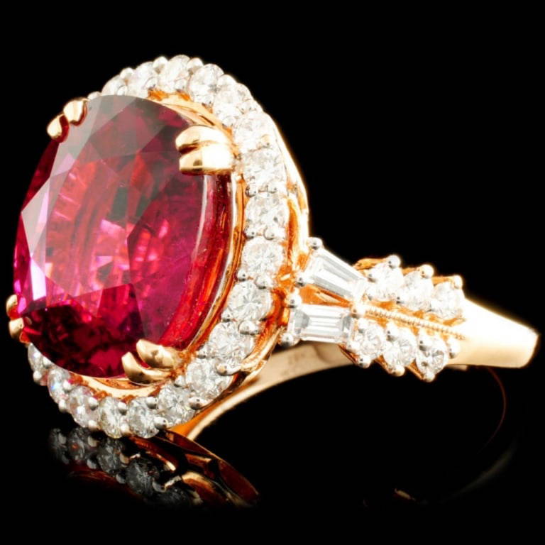 18k Gold Ring 9.73ct Tourmaline & 1.39ctw Diam Auction