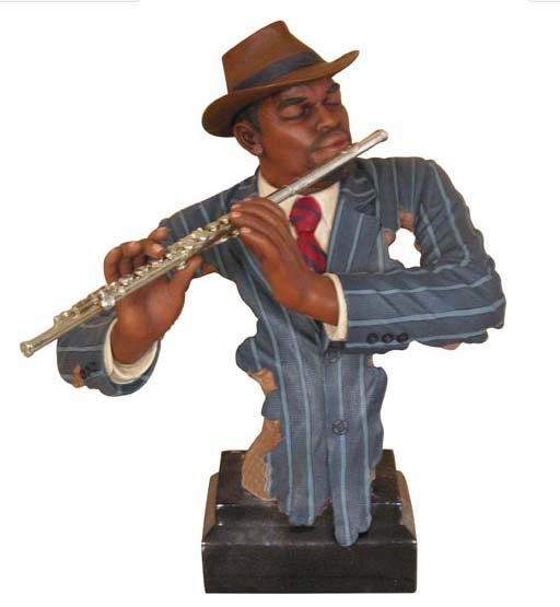 18" Jazz Musician Statue Flute Player Sculpture
