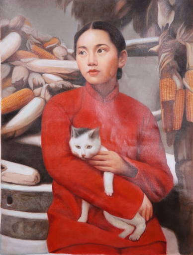 Very Fine Chinese Oil Painting By Wang Yidong