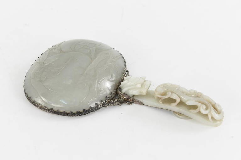 Chinese Silver And Jade Hand Mirror