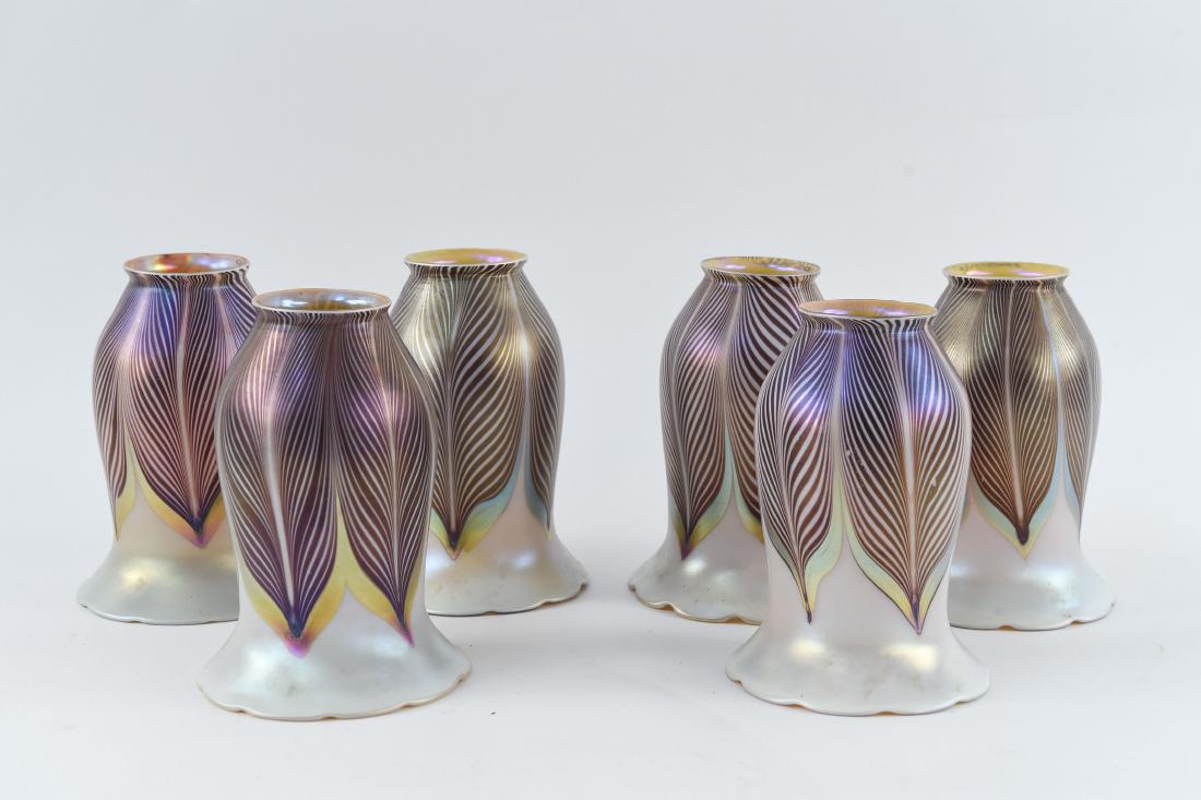 (6) Quezal Pulled Feather Glass Shades
