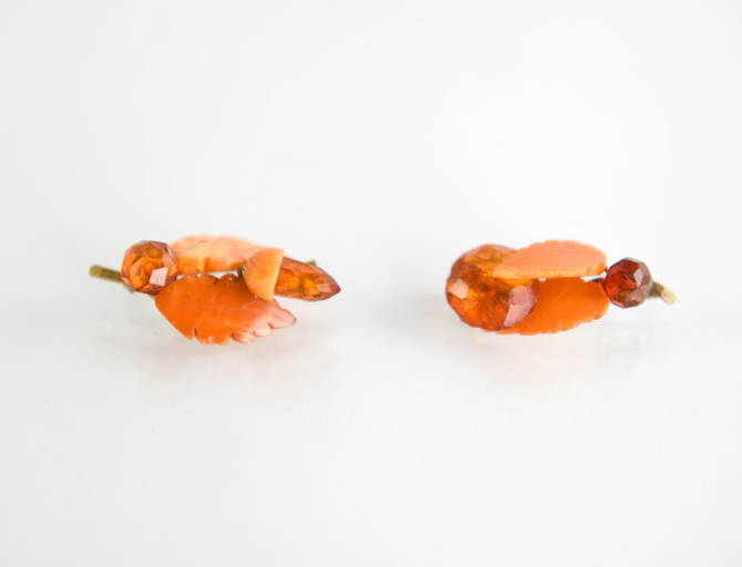 (2) Amber Oak Leaf & Acorn Pins