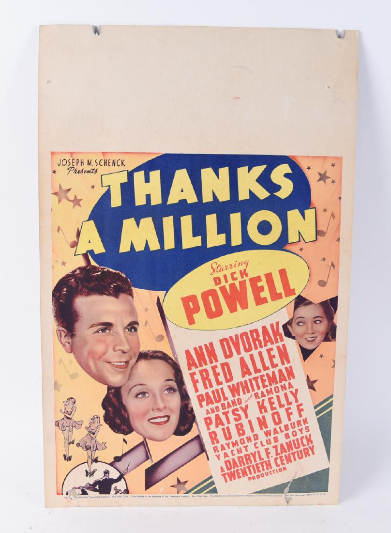 ORIGINAL 1935 WINDOW CARD - "THANKS A MILLION"