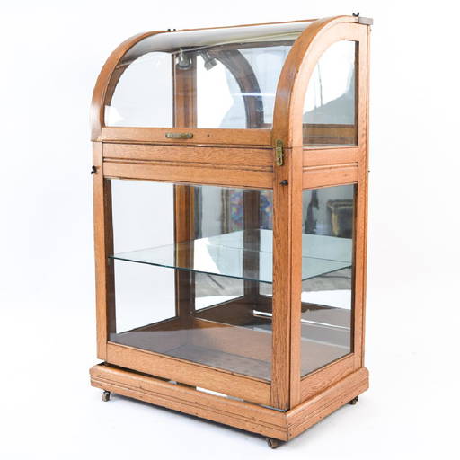 Antique Oak Cane Walking Stick Display Cabinet