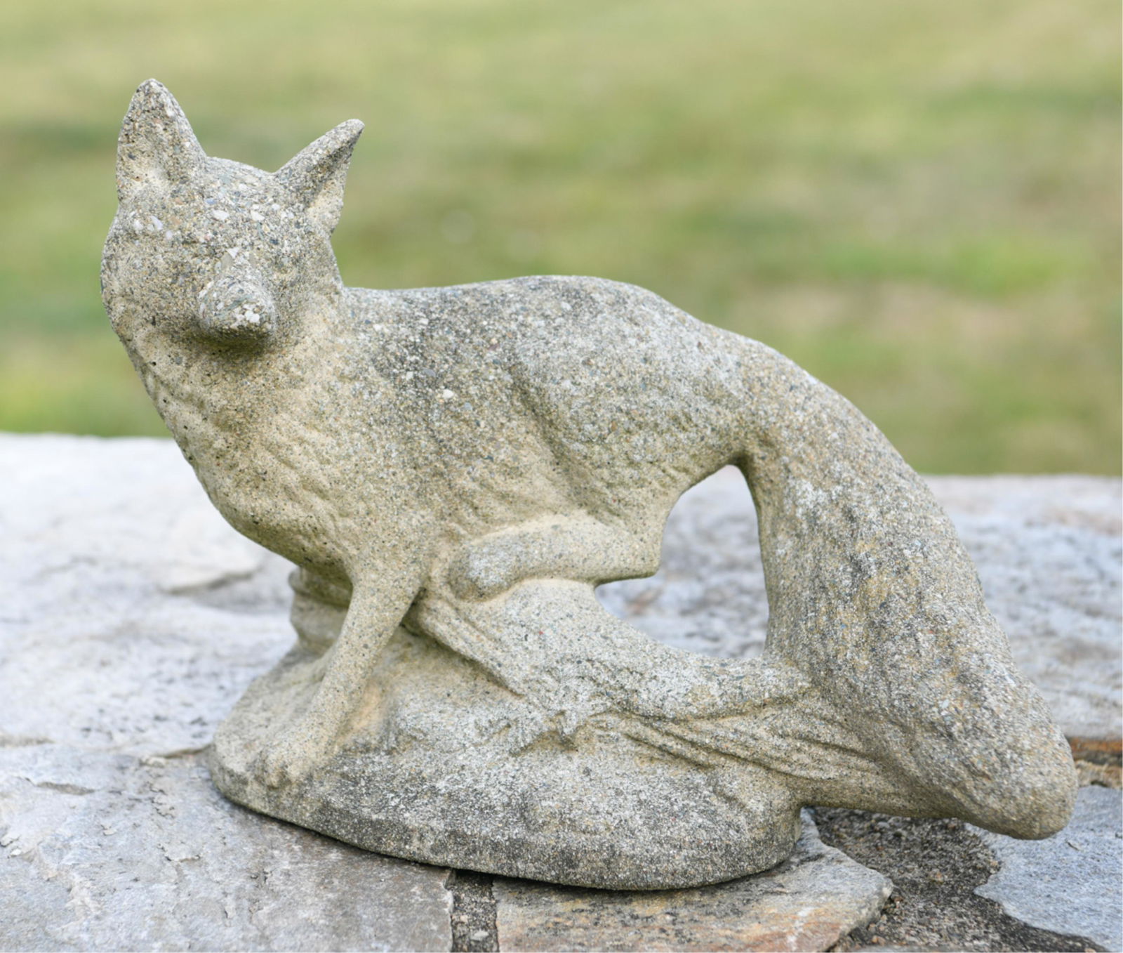 Vintage Outdoor Cast Concrete Fox Sculpture